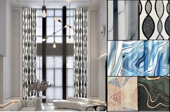 Extra Long Curtains With Geometrical Pattern 8 24 Ft Length. 1 Panel. Custom Made Ikiriska Drapes. 50 100 Width. for High Tall Ceiling Etsy UK