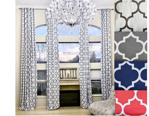 Extra Long Curtains With Geometrical Quatrefoil Pattern 8 24 Ft Length 1 Panel. Custom Made Ikiriska Drapes.living Room. for High Ceiling Etsy