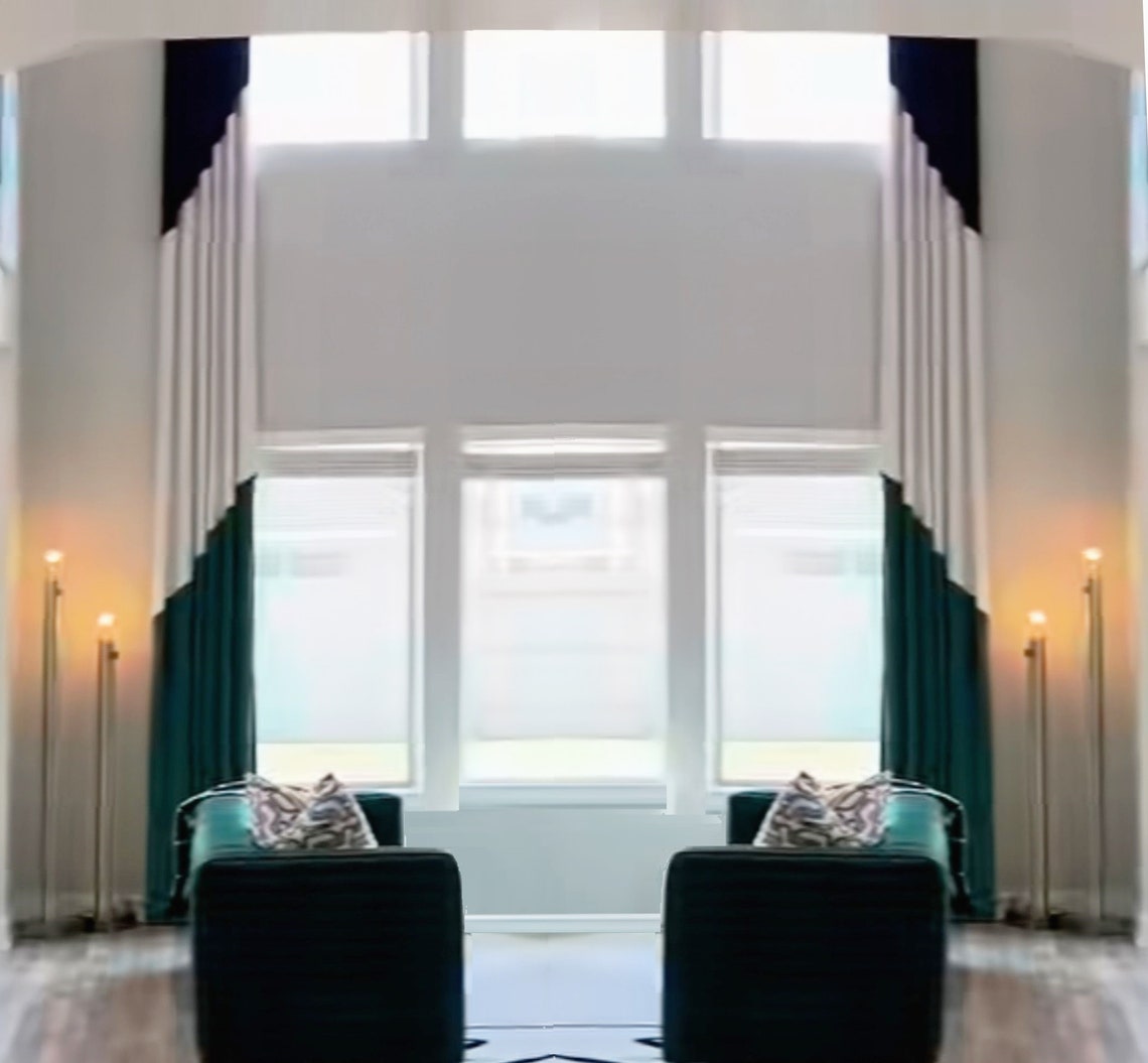 Color Block Curtains (2 Panels) With Diagonal Stripes Custom Made . Any ...