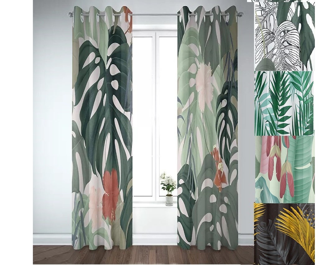 Extra Long Curtains With Tropical Pattern (2 Panels) 10-20 Ft Length ...
