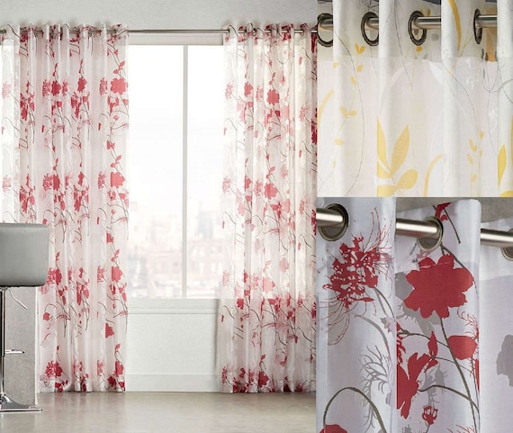 Extra Long Sheer Curtains With Yellow and Red Flowers 8 20 Ft Floral Drapes 1 Panel Grommet Top Etsy Canada