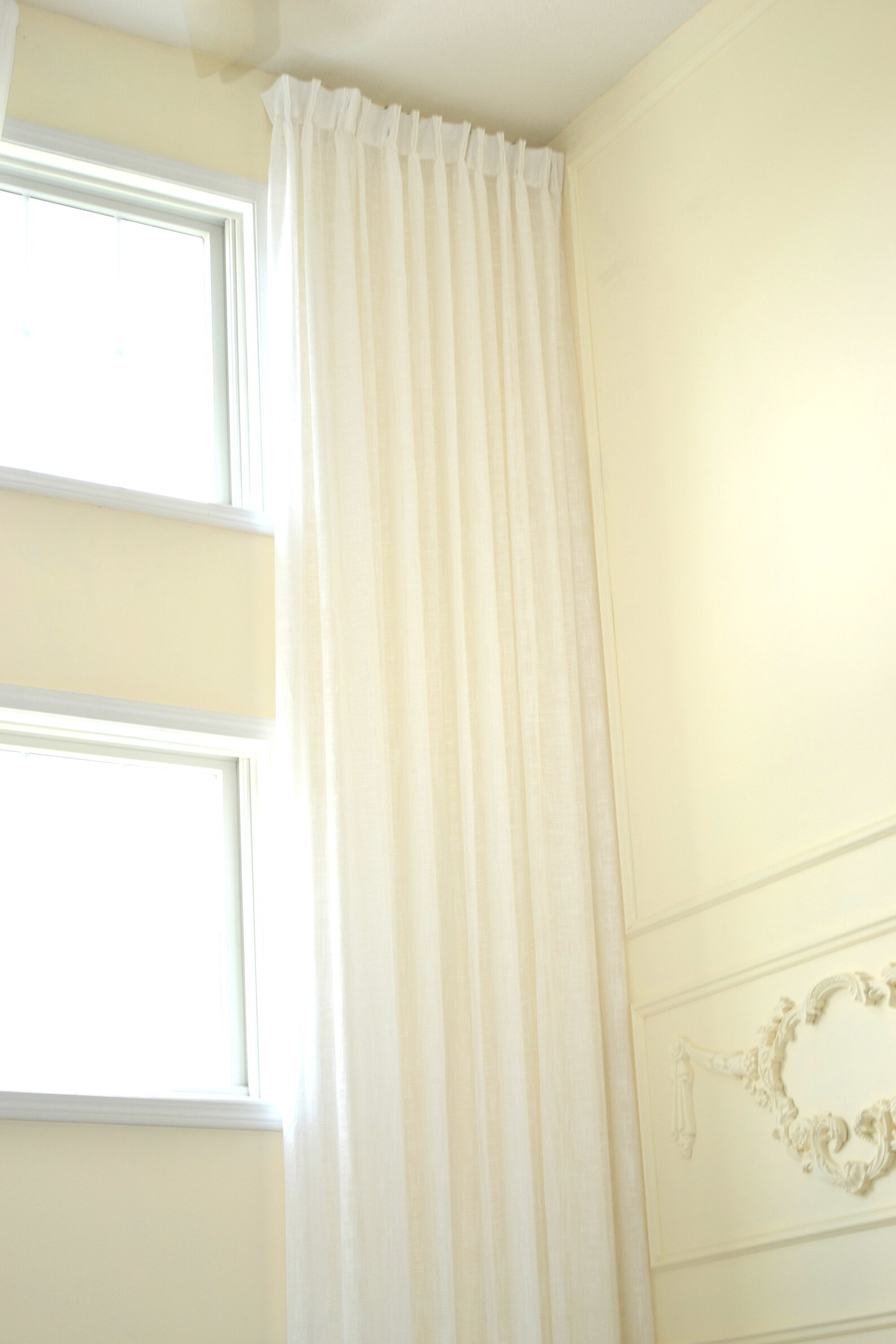 Extra Long Sheer Linen White Curtains With Double Pinch Pleat Top.18-24 ...
