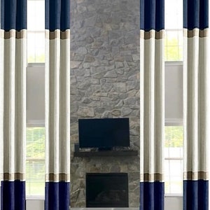 Extra Long Curtains Color Block With Stripes . (1 Panel) Any Color ...