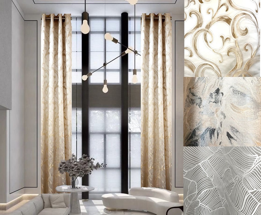 Extra Long Jacquard Curtains With Abstract Pattern (1 Panel) Grommet ...