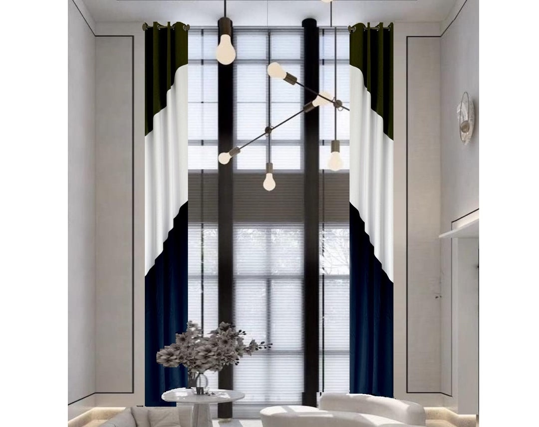 Color Block Curtains (2 Panels) With Diagonal Stripes Custom Made . Any ...