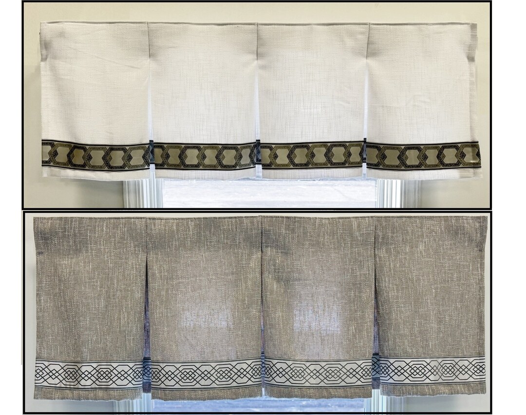 Valance With 3 Inverted Pleats. With Trim and Back Tabs. Luxury Linen ...