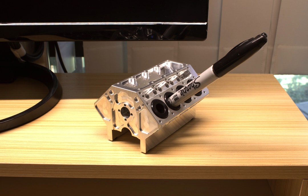 V8 Pen Holder V2: Brushed Finish, CNC Machined V8 Engine Block Pen ...