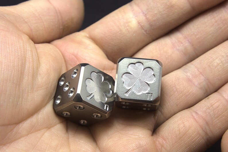Titanium Shamrock Dice CNC Machined and Stone Washed, Ti Engraved ...