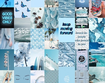 Pastel Blue VSCO Wall Collage Kit Digital Prints, Above Bed Decor ...
