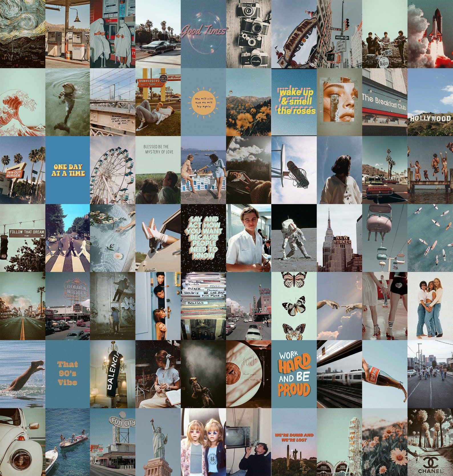 Blue Vintage Wall Collage Kit Retro Blue Aesthetic Collage - Etsy