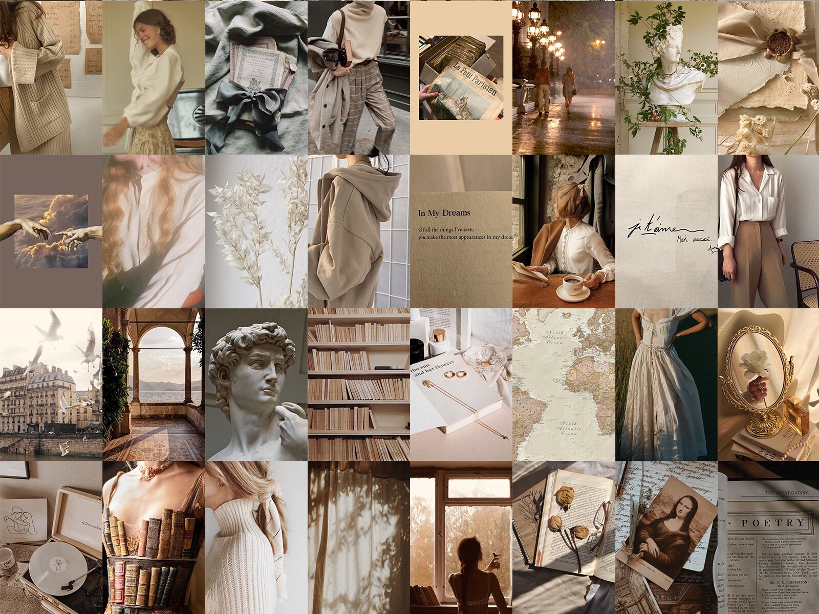 Light Academia Collage Kit BEIGE WALL COLLAGE Boho Picture | Etsy