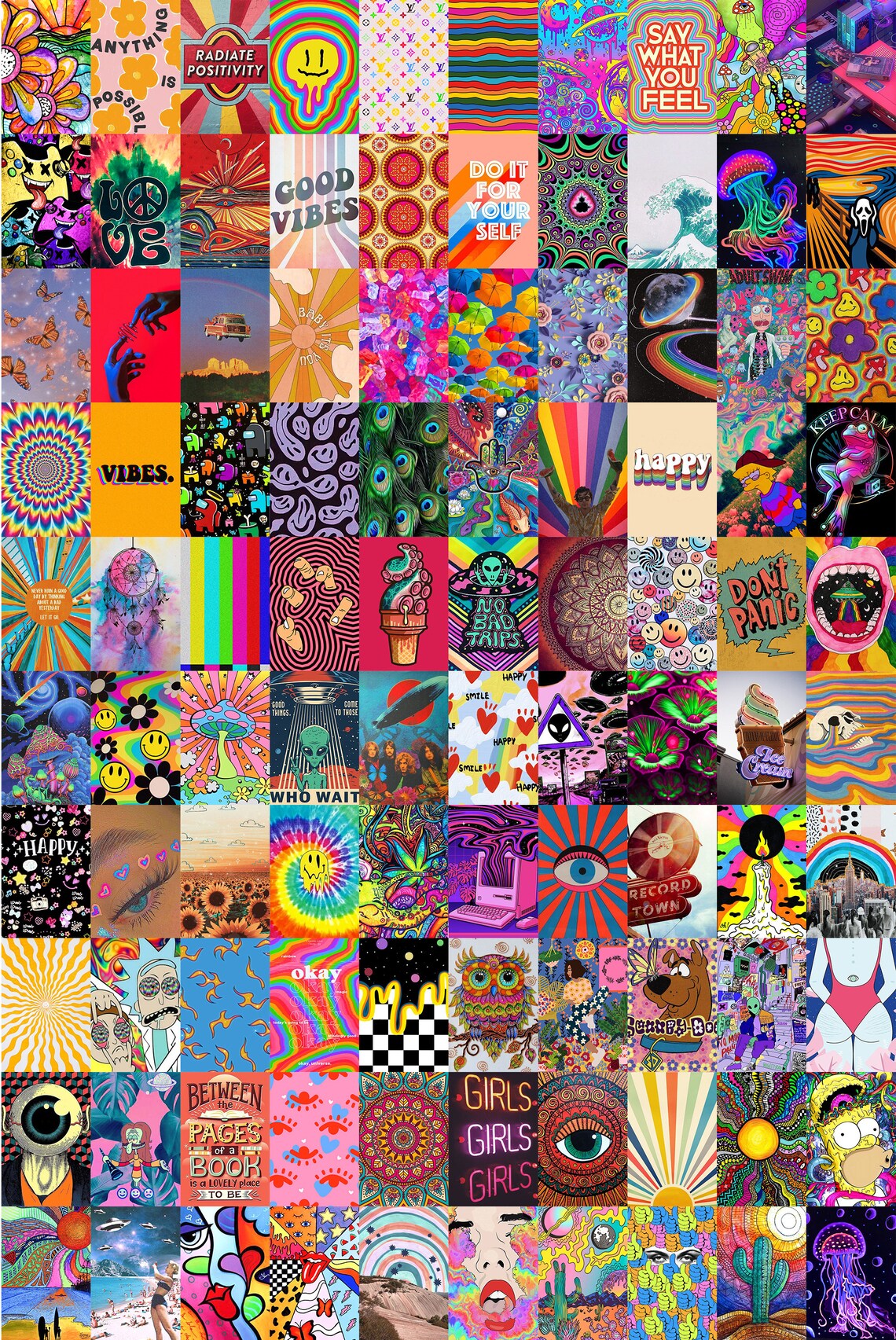 100 Pcs Trippy Hippy Photo Wall Collage Kit Digital Download | Etsy