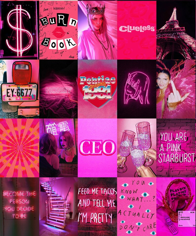 Hot Pink Wall Collage Kit Photo Wall Collage Pink Aesthetic Etsy Uk