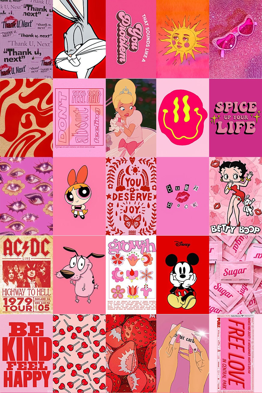 Pretty Hippy Pink Wall Collage Kit digital Download Pink | Etsy UK