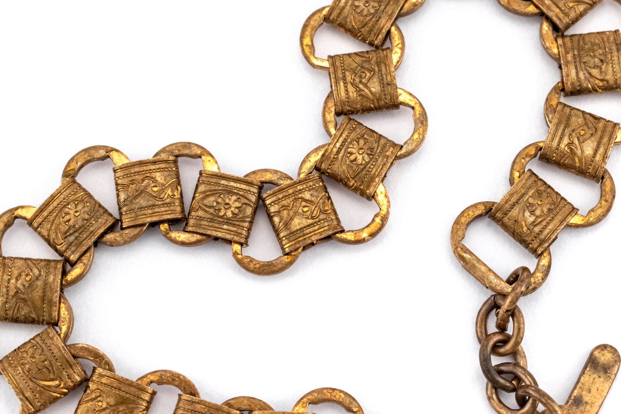 Vintage Brass Chain Bracelet With Floral Stamped Links and | Etsy