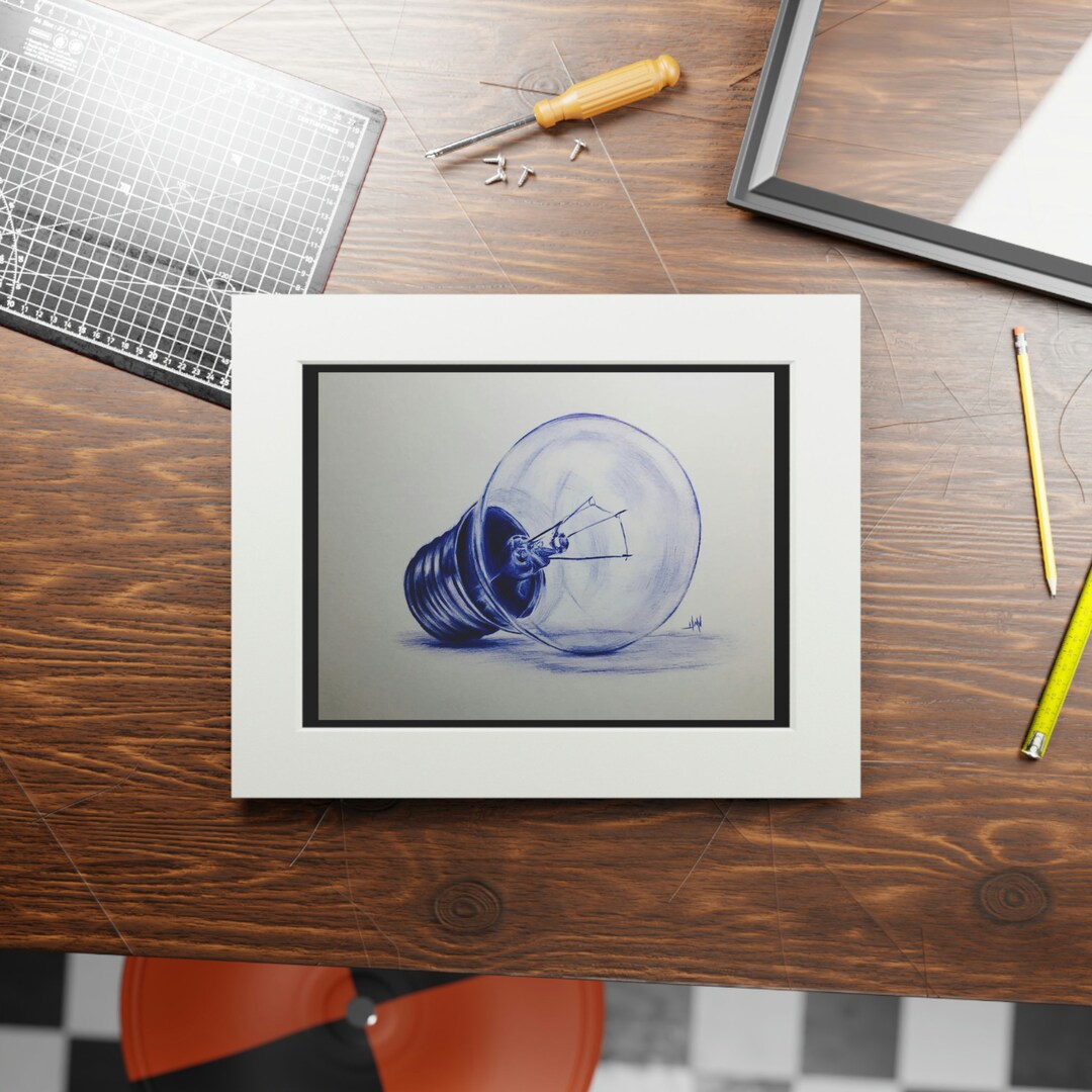 Ballpoint Drawing of a Lightbulb Fine Art Prints (passepartout Paper ...