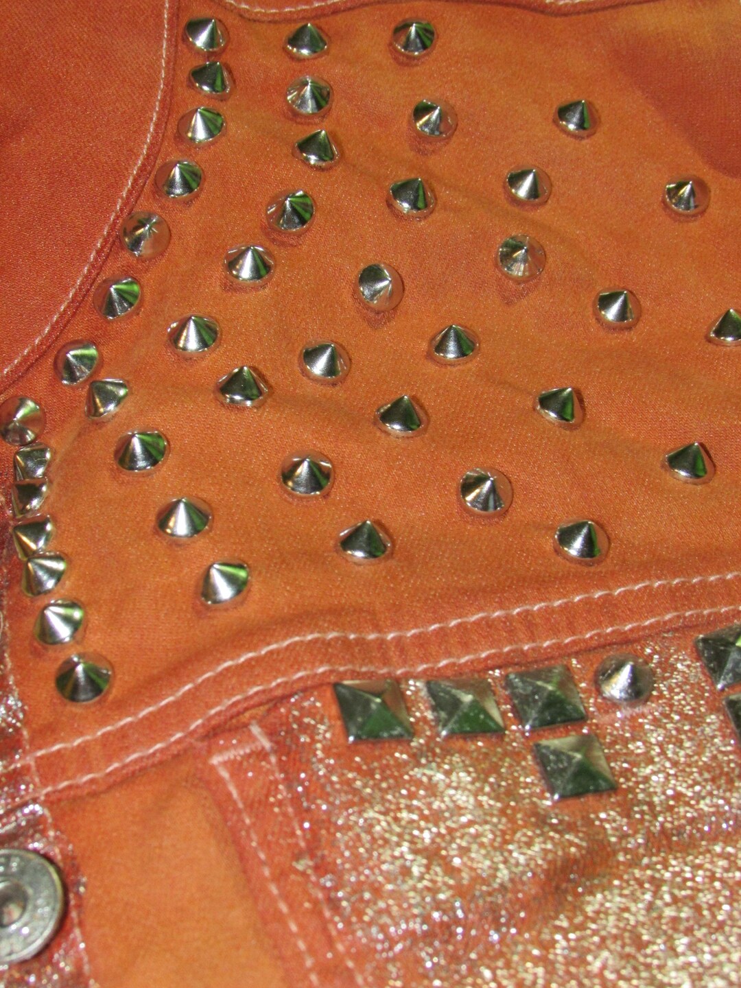 Jean Jacket Studded Spikes- Ice Spice- Cinamon Glitter Glaze - Etsy