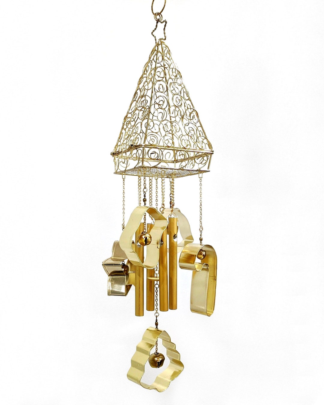 WIND CHIME Gold Christmas Tree Star Candy Cane Stocking Bell Tree ...