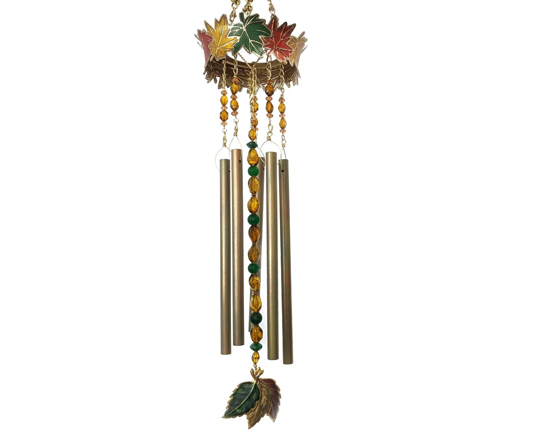 WIND CHIME Gold Leaves Jewel Tones Amber Green Gold Wind Chime Indoor ...
