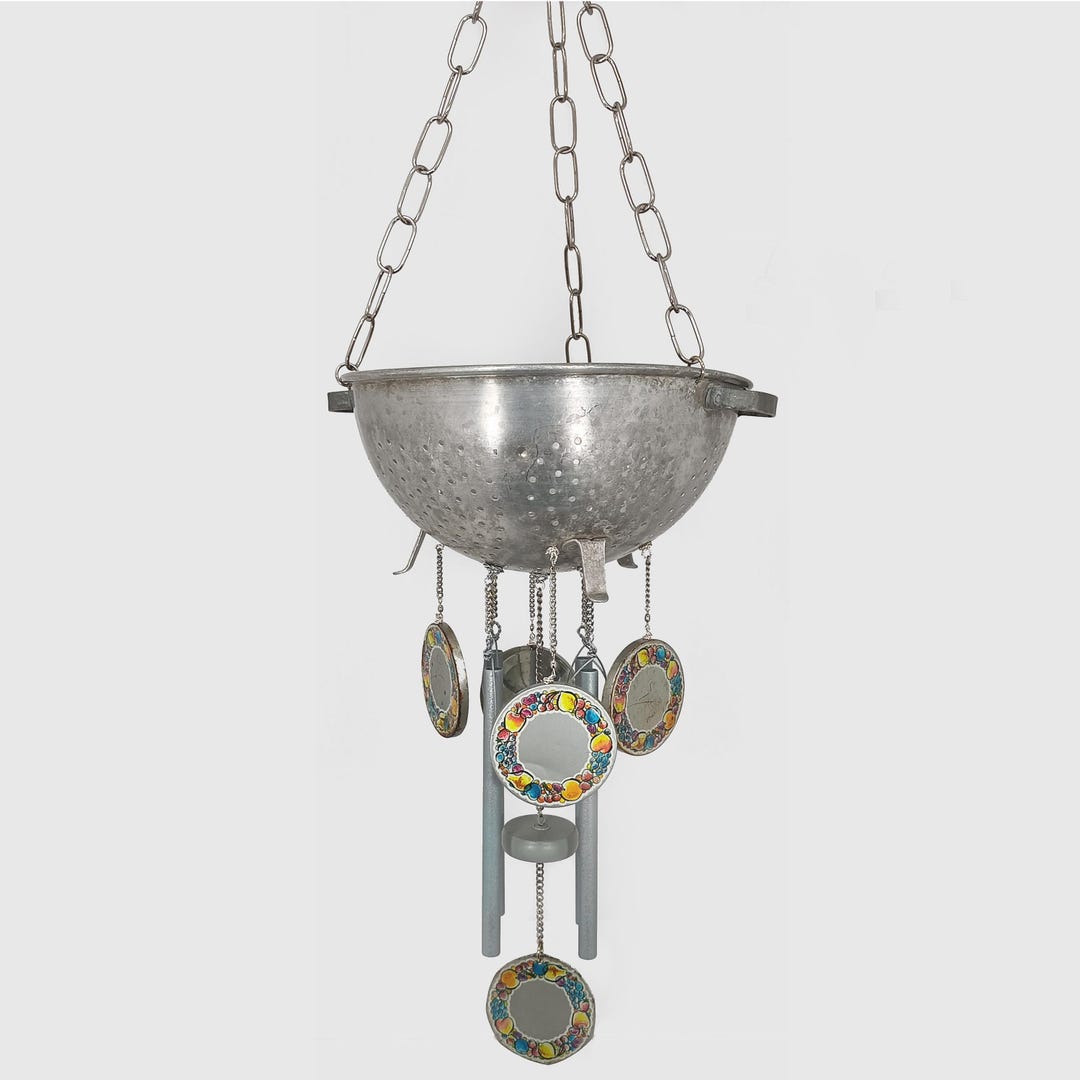 WIND CHIME: Planter–hanging Basket–antique Silver Colander–jelly Jar ...