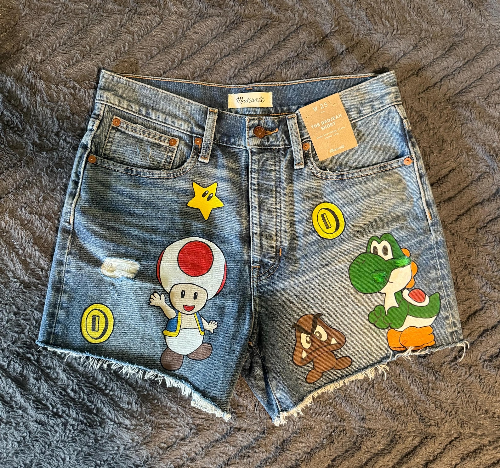 Super Mario Themed Painted Denim Shorts - Etsy
