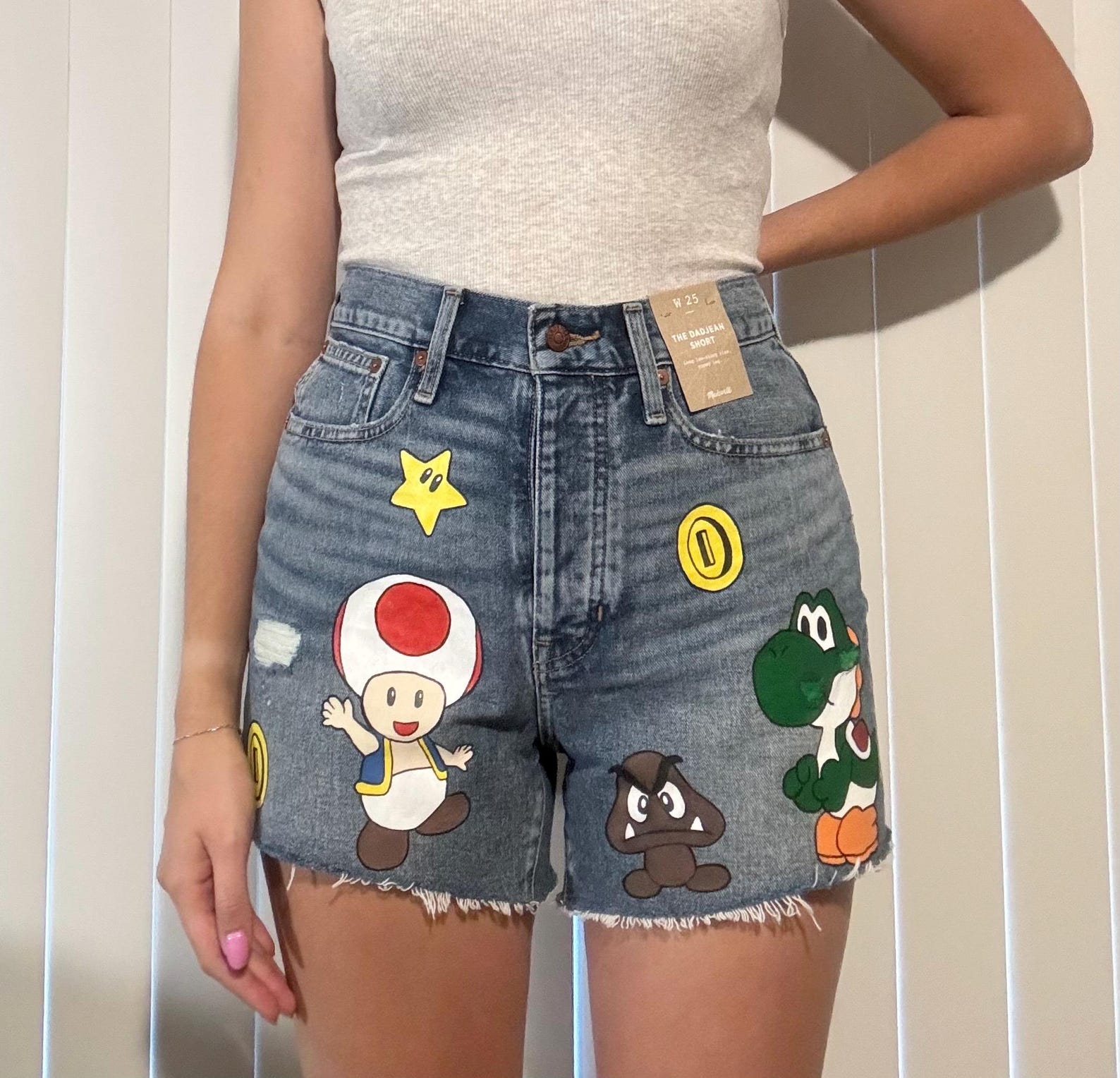 Super Mario Themed Painted Denim Shorts - Etsy