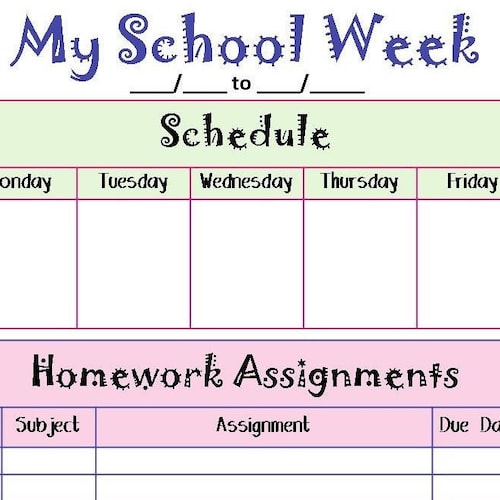 My School Week Homework Planner - Etsy