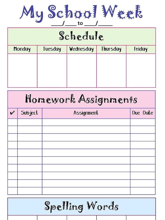 Colorful Homework Planner | Etsy