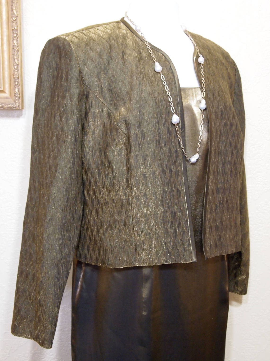 Metallic GOLD BLACK 2 Piece Dress and Jacket Set Mother of the - Etsy