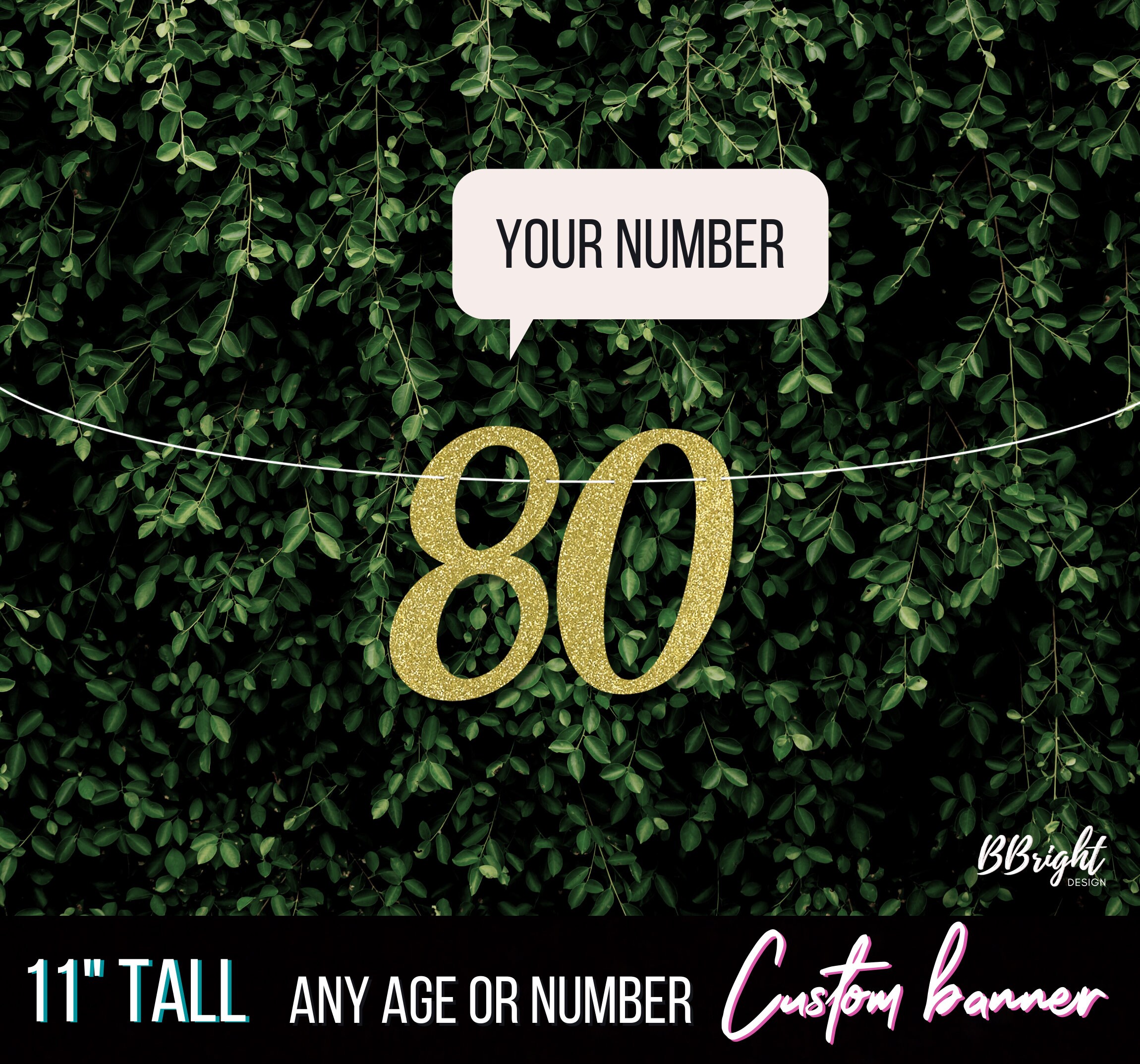 Personalized Any Age Birthday Banner Gold Silver Glitter Sign - Etsy