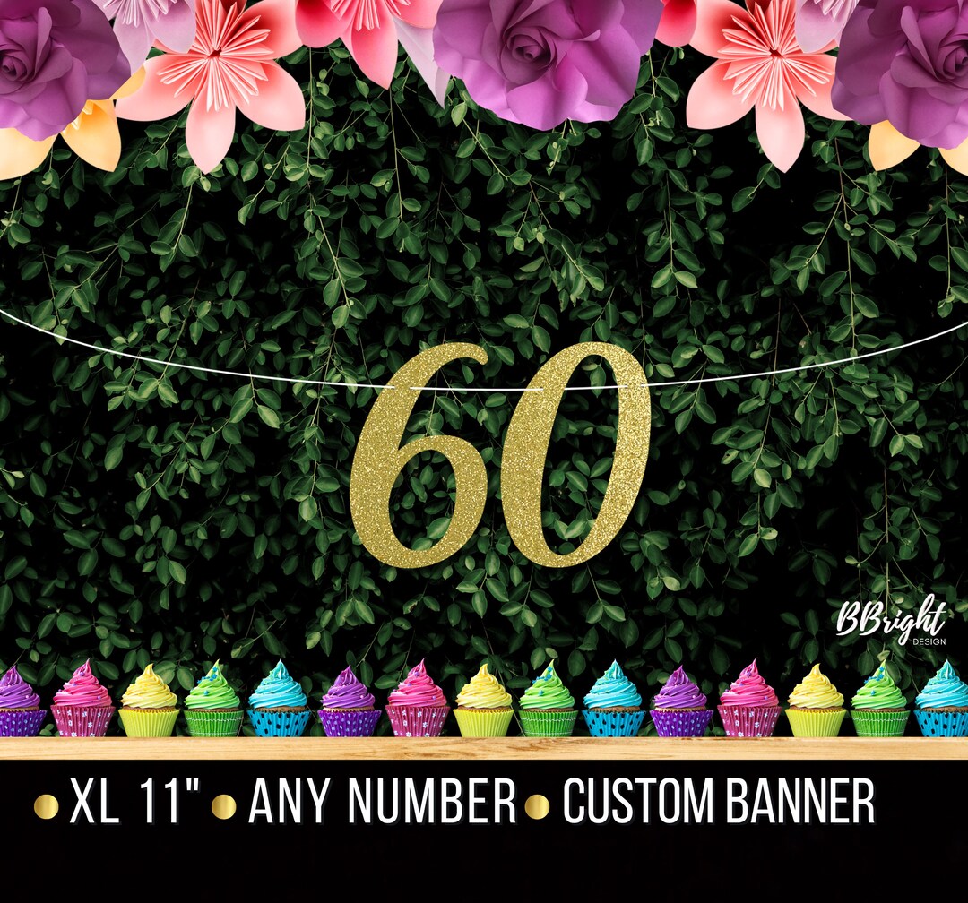 Personalized Any Age Birthday Banner Gold Silver Glitter Sign Custom ...