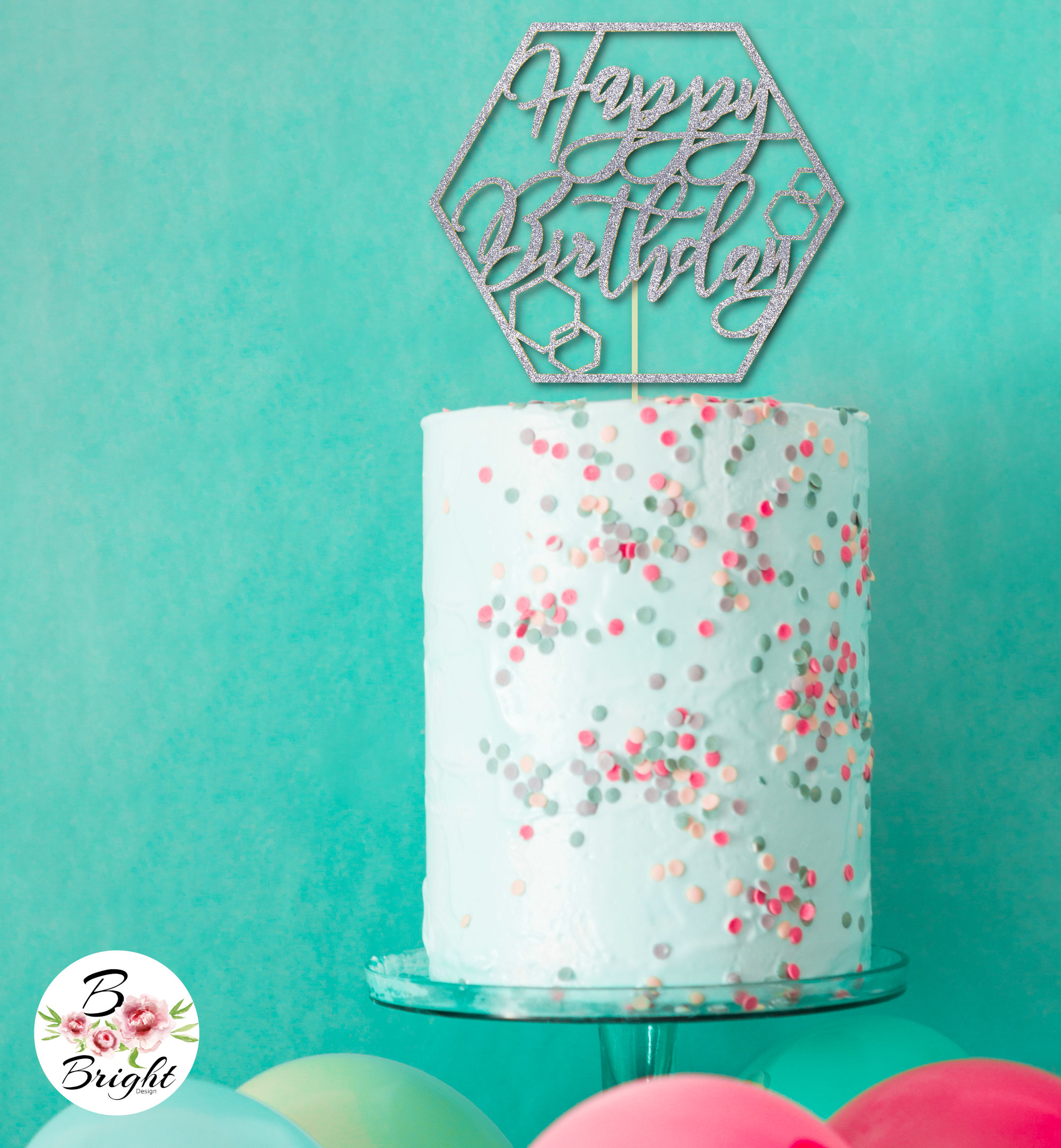 Hexagon Custom Happy Birthday Cake Topper in Glitter Gold - Etsy