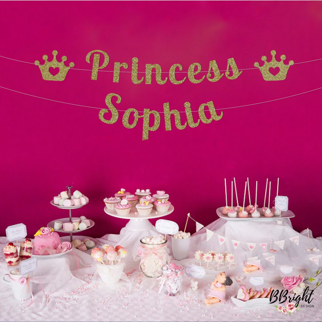 Personalized Name Princess Birthday Banner With Crowns Gold Silver ...