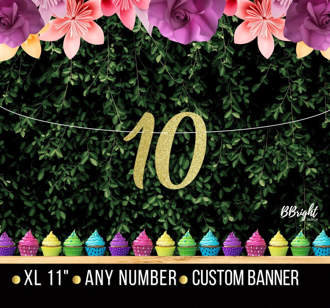Personalized Any Age Birthday Banner Gold Silver Glitter Sign Custom ...
