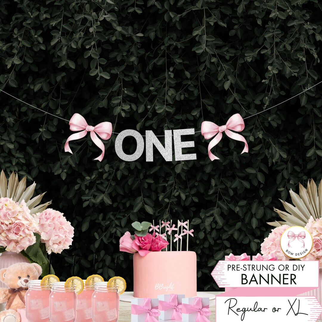 Pink Bow High Chair Banner Birthday Girl Banner One Custom Sign ...