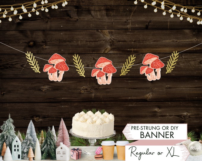 Mushroom Banner, Mushroom Birthday Banner, Mushroom Party Decorations ...