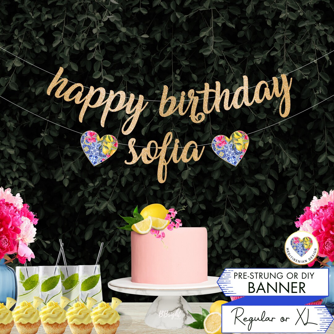 Mediterranean Birthday Banner Custom Sign Lemon Birthday Party Sign ...