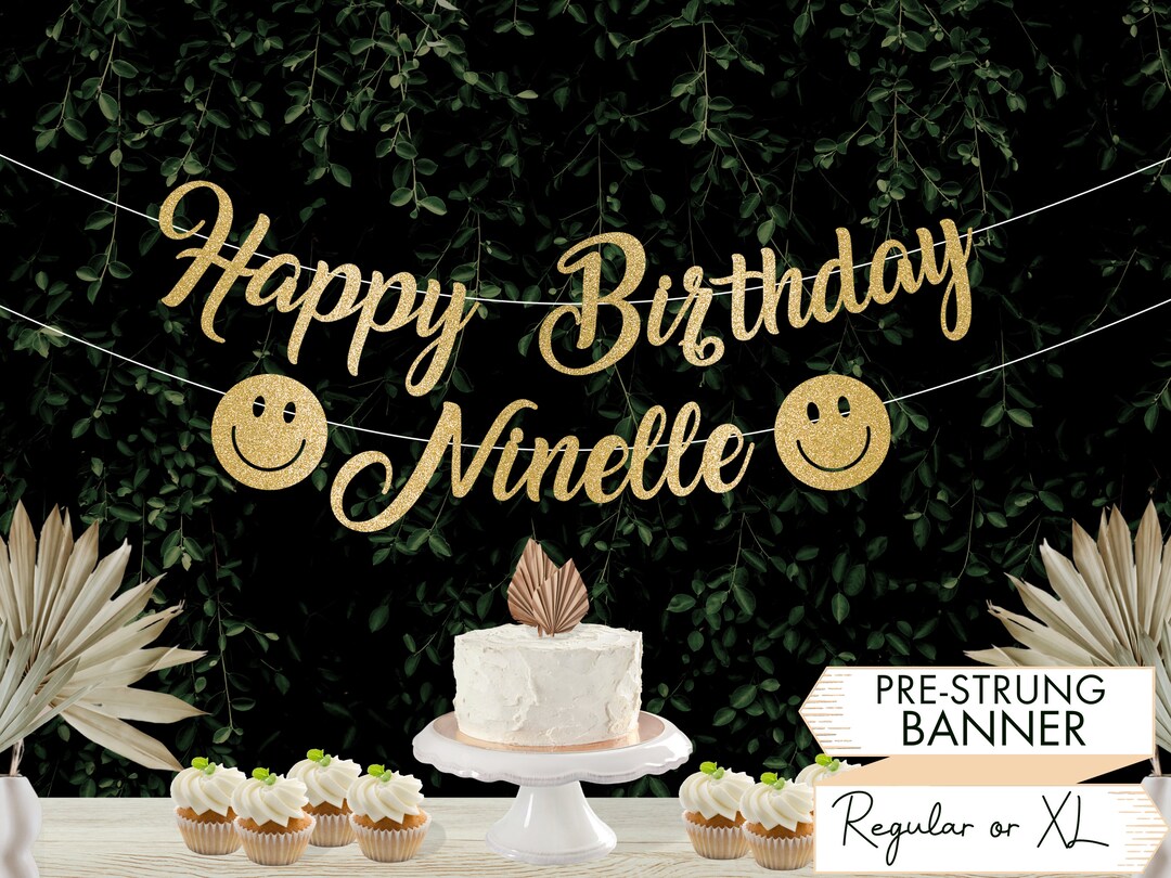 Custom Name Happy Birthday Banner Smiley Face Banner Birthday Party ...