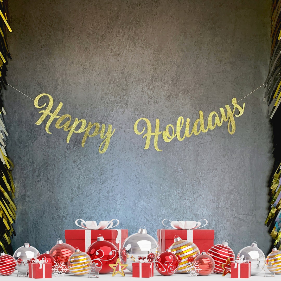 Custom Happy Holidays Season Banner in Gold Silver Glitter Sign Custom ...