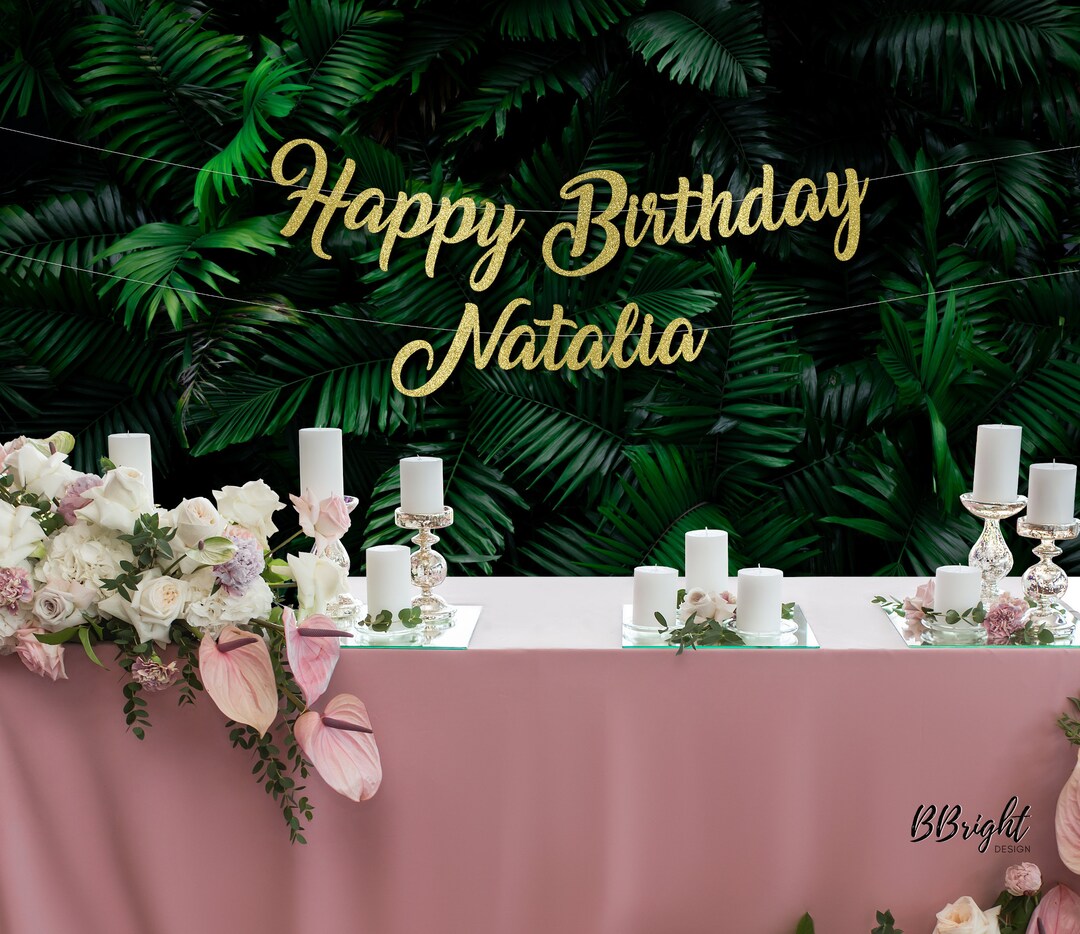 Personalized Name Happy Birthday Banner Gold Silver Glitter Sign Custom ...