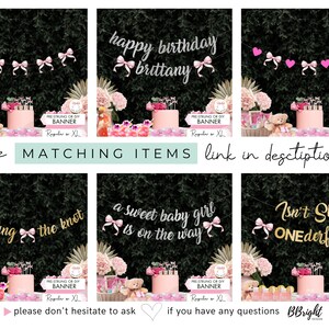 Pink Bow High Chair Banner Birthday Girl Banner One Custom Sign ...
