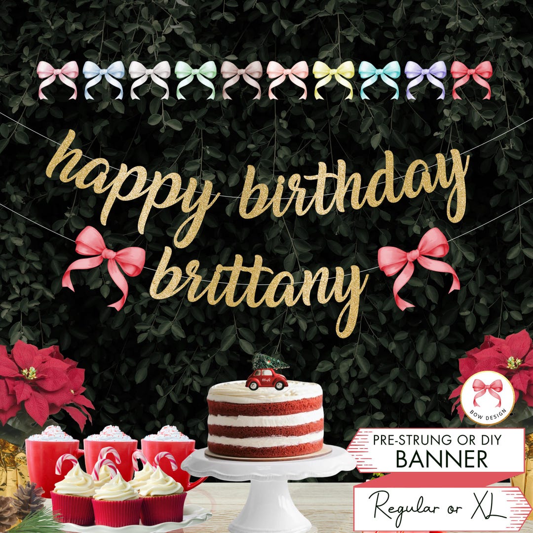 Personalized Bow Birthday Banner Custom Name Red Bow Party Decorations ...