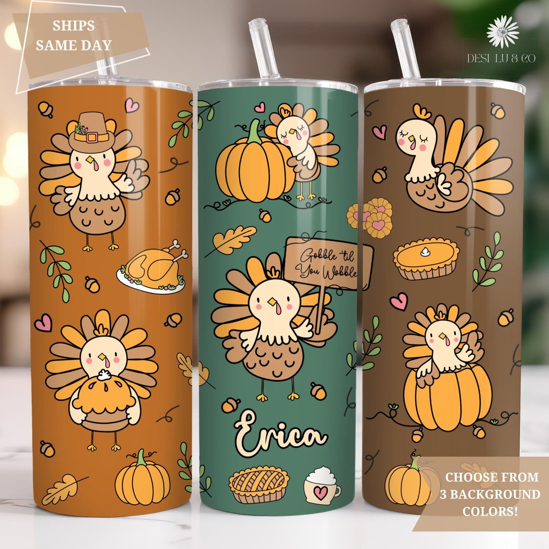 Personalized Turkey Tumbler Cup Thanksgiving Tumbler Fall Season Gift ...