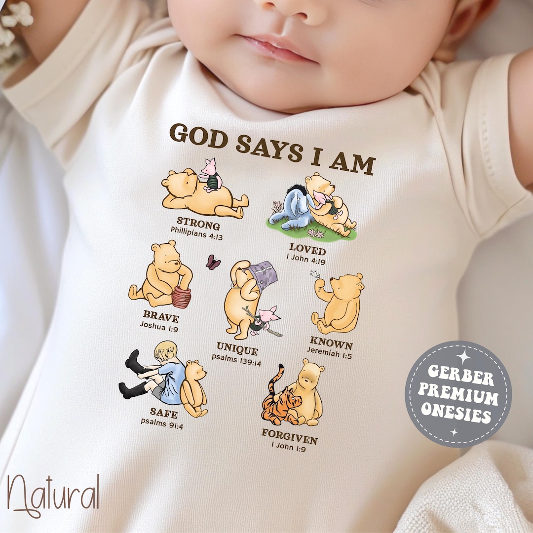 God Says I Am Baby Christian Onesie® Bear and Piglet Faith Newborn ...