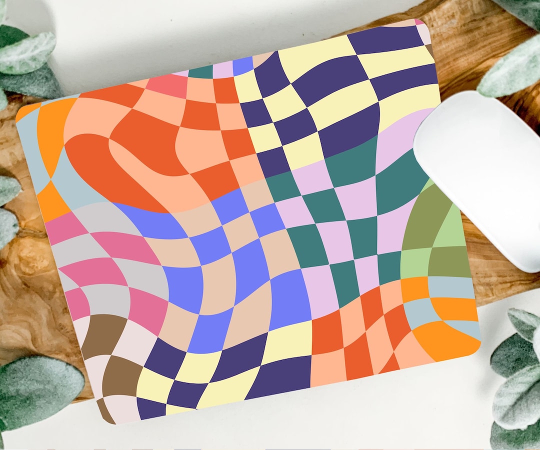 Retro Checkered Mouse Pad Cute Unique Abstract Wavy Geometric - Etsy