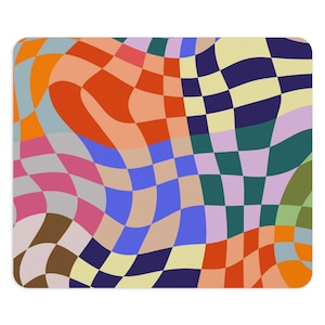 Retro Checkered Mouse Pad Cute Unique Abstract Wavy Geometric Mousepad ...