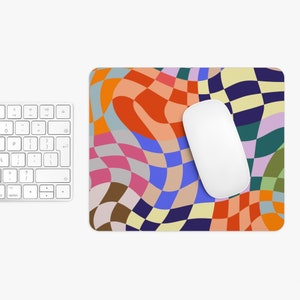 Retro Checkered Mouse Pad Cute Unique Abstract Wavy Geometric Mousepad ...