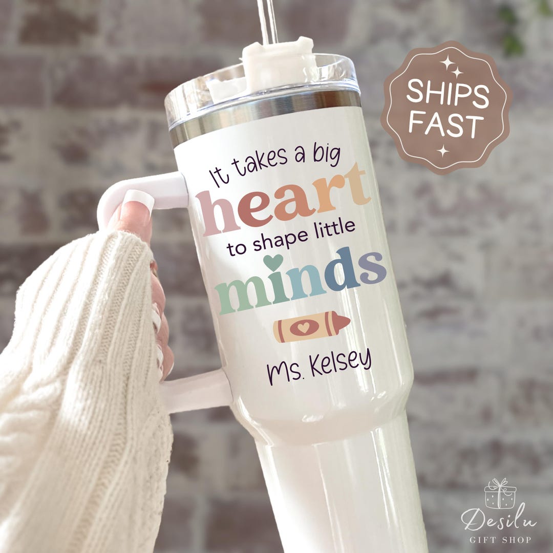 Teacher 40oz Tumbler It Takes A Big Heart Teacher Tumbler With Handle ...