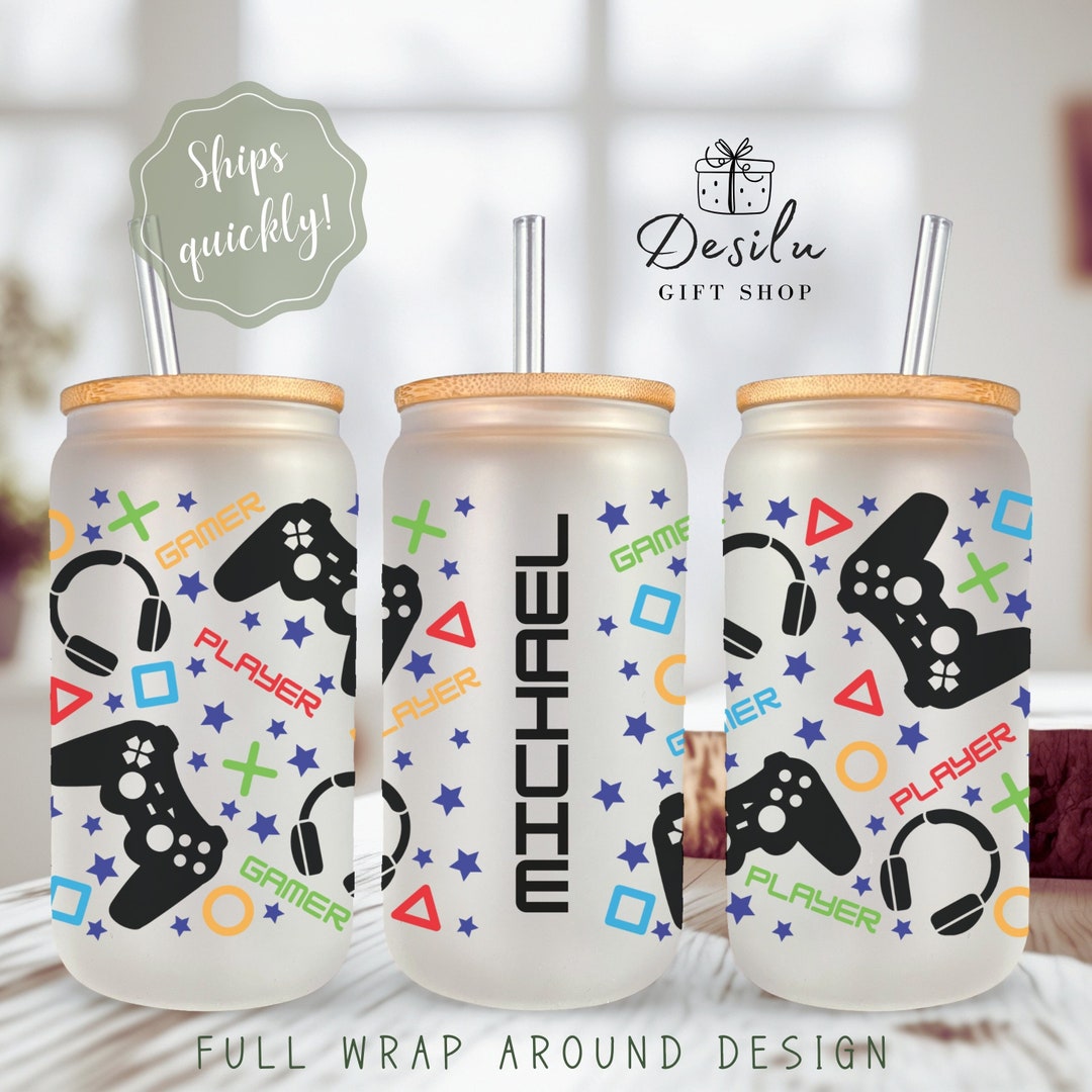 Gamer Glass Cup Personalized Gamer Gift for Dad Gaming Glass Iced ...