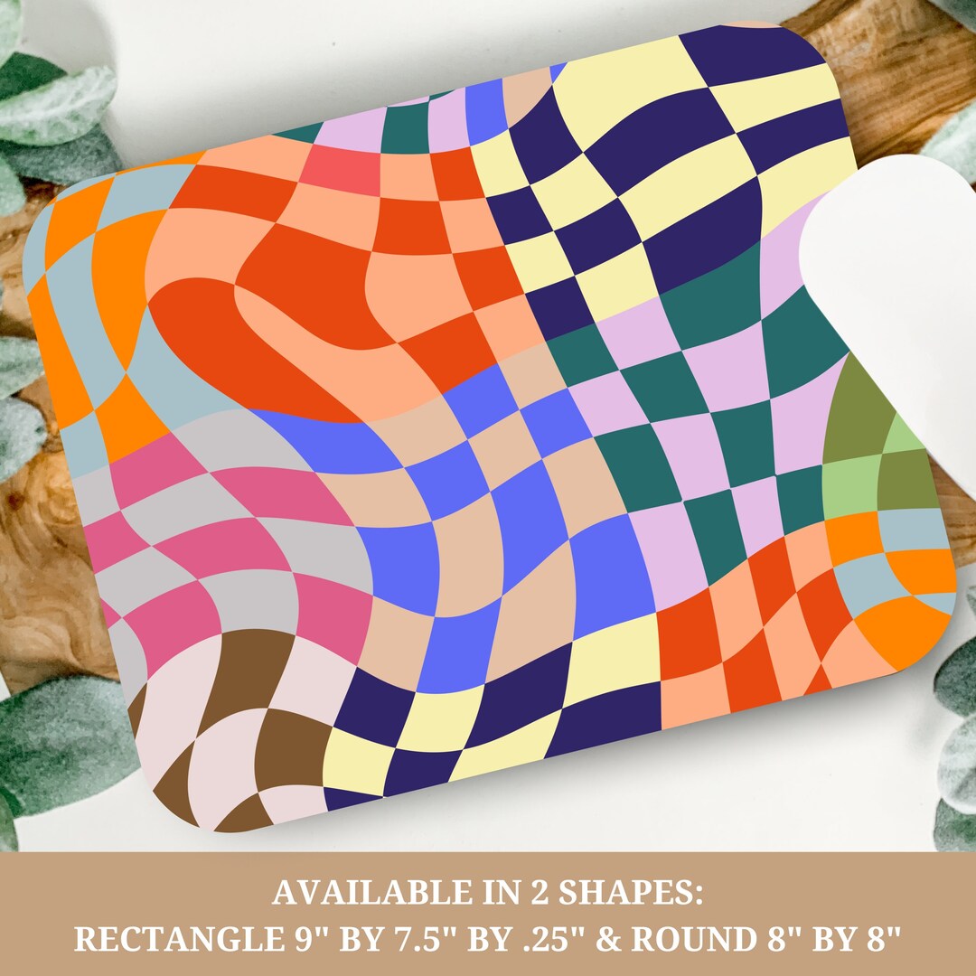 Retro Checkered Mouse Pad Cute Unique Abstract Wavy Geometric Mousepad ...